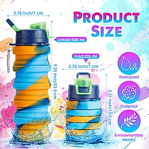 CHENGU 8 Pcs Collapsible Water Bottles Silicone Travel Water Bottle 16 oz Reusable Leakproof Foldable Water Bottles with Clip for Camping Hiking Cycling Travel Gym Yoga Outdoor Sports