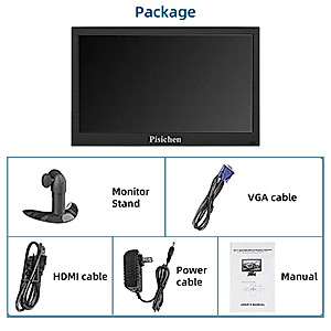 Pisichen Portable Small Monitor 13.3 inch Mini HDMI Monitor 1366x768 LED Monitor, HDMI/VGA/USB/AV/BNC Input for PC Computer Laptop PS4 Xbox Ras Pi, Wall Mountable, Built-in Speakers