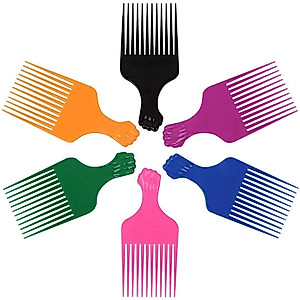 LEADUWAY Hair Pick Comb, Fist Hair Picks for Afro Hair, Plastic 6.5 inch Afro Picks for Women and Men, Lift Hair Pick for Curly Hair, Rainbow Set (6 PCS)
