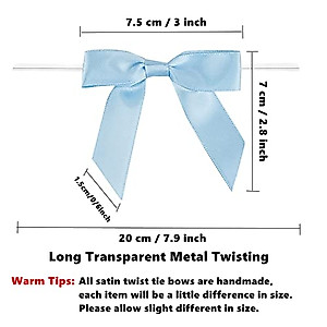 100 Pieces 3 inch Satin Ribbon Twist Tie Bows, Blue Pretied Bows with Twist Ties, Twist Bows Treats Bags, Bow Ties for Treats, Cake Pops, Baby Shower, Crafts, Gift Wrapping Favors, Cookies by GUIFIER
