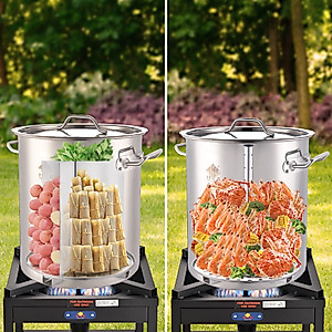 ARC 40QT Stainless Steel Stock pot 6-Piece For Seafood Boil Pot with Basket and Steamer Rack,Cookware for Crawfish Crab Shrimp Lobster Boiling Pot, Turkey Fryer Pot, Tamale Steamer Pot with Strainer