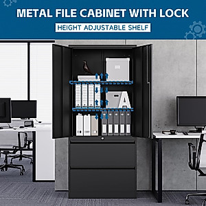 2-Drawer Metal File Cabinet, Lateral Vertical Filing Cabinets for Home Office, Locking File Cabinet with Storage Shelves, Legal/Letter/A4 Size Office File Cabinet, (Black, Assemble Required)