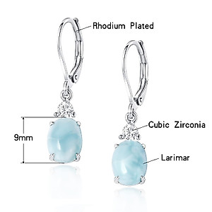 Larimar Dangle Earrings,925 Sterling Silver Gemstone Larimar Drop Earrings for Women