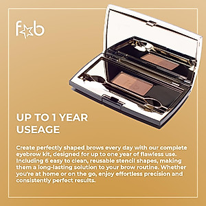 Fab Brows Duo Eyebrow Kit, Ultimate Brow Stencil Kit with Compact Powder Mirror and Eyebrow Shaper, Waterproof Eye Makeup Contour Palette Set for Eyebrow, Eyebrow Cosmetics, (Light/Medium Brown)