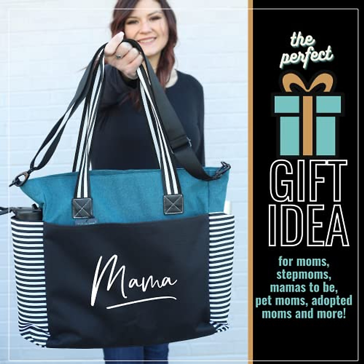 Brooke & Jess Designs Mommy Bag for Hospital - Mama Bear Mom Tote Bag - Mom Bags for Women, Maternity Gift Bags for Mamas (Mama LouLou Teal)