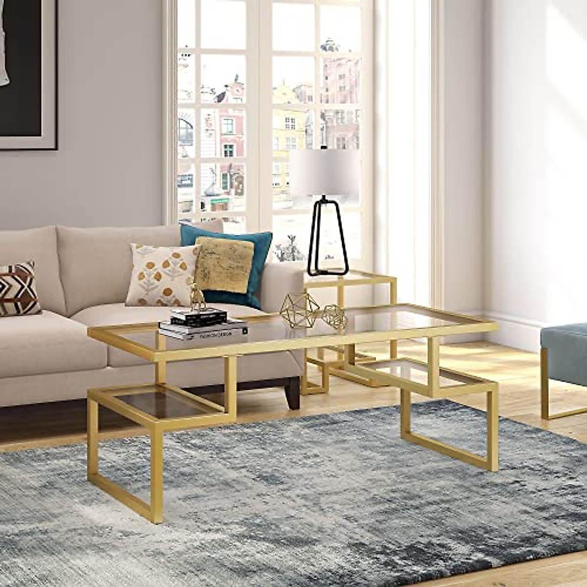Zander 45'' Wide Rectangular Coffee Table in Brass