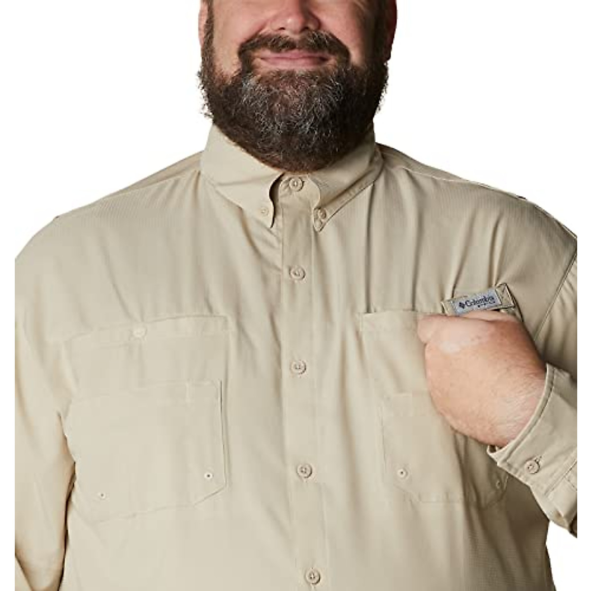 Columbia Men's Plus Tamiami II Long Sleeve Shirt, Fossil - Small