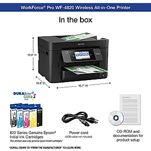 Epson Workforce Pro WF-4820 Wireless All-in-One Color Inkjet Printer, Black - Print Scan Copy Fax - 4.3" Touchscreen, 25 ppm, 4800 x 2400 dpi, Auto 2-Sided Printing, 35-Sheet ADF, Ethernet