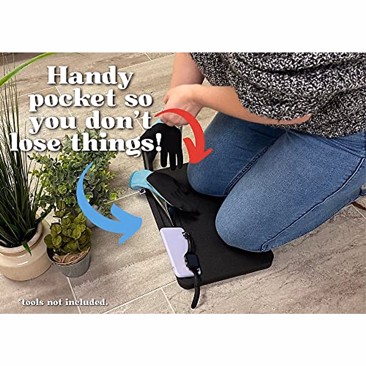 Polar Whale 2 Portable Knee Cushions with Tool Pocket for Home Garden Work Automotive Workshop and More Durable Thick Comfortable High Density Waterproof Black Foam 15 x 10 Inches Kneeling Pad