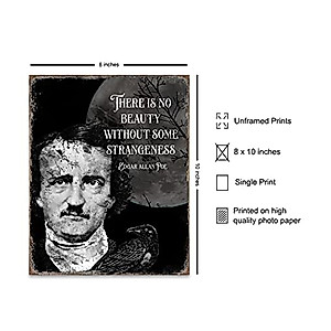 Edgar Allan Poe Gothic Decor - The Raven Spooky Creepy Scary Wall Art - Goth Poster Sign Picture Print - Pagan Witch Wicca, Wiccan Gifts - Inspirational Quotes Sayings Home Decor