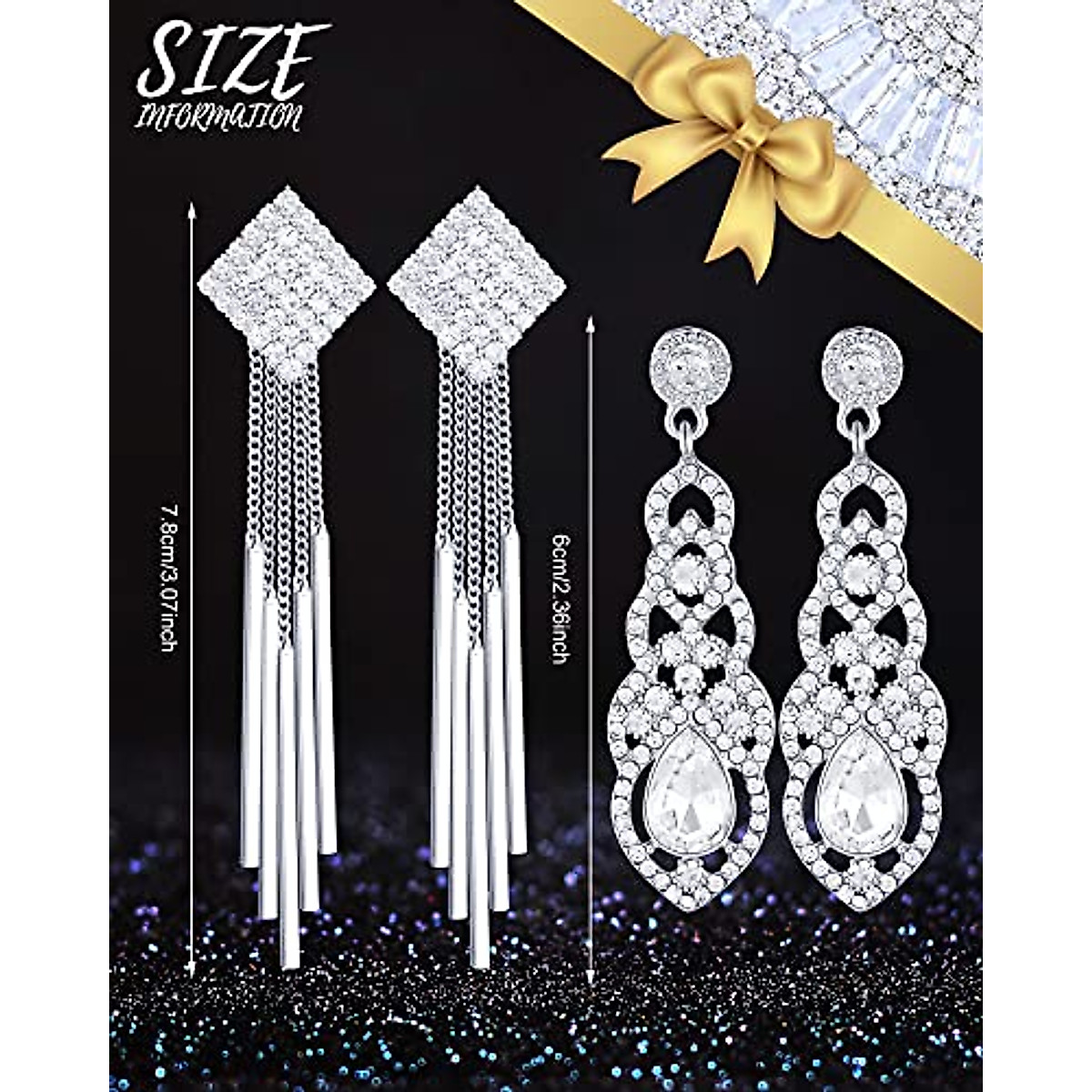 6 Pairs Rhinestone Earrings Chandelier Earrings Women Dangling Crystal Fringe Long Tassel Earrings for Bride Girls Jewelry for Wedding Dinner Party Gift (Stylish Style)