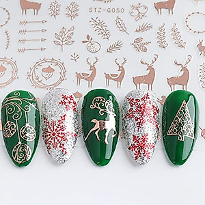 JMEOWIO 9 Sheets Christmas Nail Art Stickers Decals Self-Adhesive Pegatinas Uñas Navidad Rose Gold Winter Holiday Xmas Snowflake Nail Supplies Nail Art Design Decoration Accessories