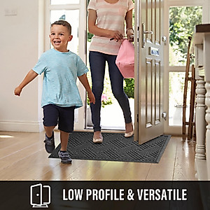 HIYARD Sturdy Front Door Mat, Absorbent Non Slip Welcome Door Mat Indoor Outdoor, Dirt Trapper Doormat, Stain and Fade Resistant, Low Profile Entry Mat for Entryway, 36×24, Grey