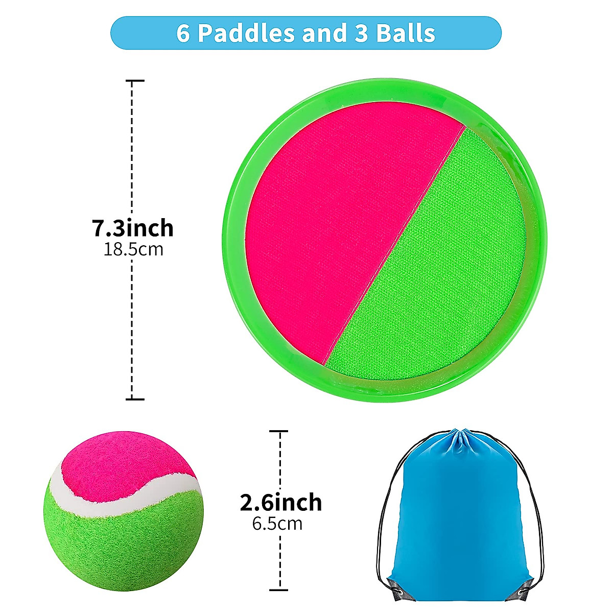 Kids Outdoor Toys, Beach Toys Toss and Catch Ball Set, Outside Yard Games for Kids with 6 Paddles 3 Balls Paddle Game Set Playground Sets for Backyard Sports Outdoor Games for Adults and Family