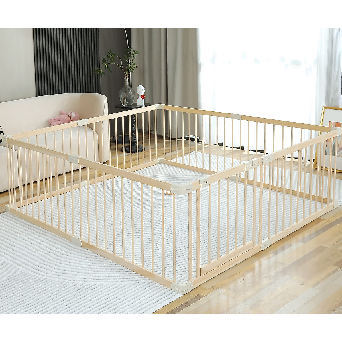 Baby Playpen Play Pen Play Fence Yards Wooden Large,Playpens for Babies and Toddlers Kids Indoor,Baby Play Yards Gym Area,Baby Day Care Play Pin(180x200x61 cm)