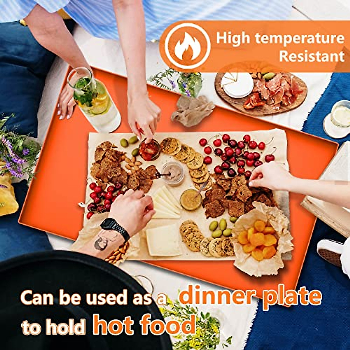 JOOKKI 17"22"28"36"Griddle Silicone Mat - Cover for Blackstone Pro Heavy Duty Food Grade Silicone Mat Protect Outdoor Griddle Mat Blackstone Mats for Grill Top（28"Orange)