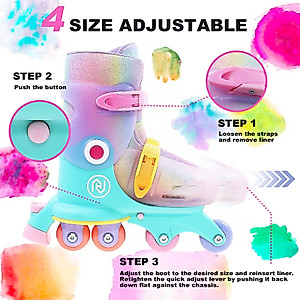 JajaHoho Roller Skates for Kids, Adjustable Convertible 2-in-1 Skates, Age 3-7,Junior Size 7-12, Tri-Wheels to Inline Skates 3 Wheels, Roller Blades for Boys Girls Toddler (Macaron, XS, US 7J-11J)