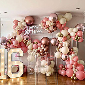 Dusty Pink Balloons, 55Pcs Blush Pink Party Balloons 12 Inch Metallic Rose Gold White Latex Balloons Retro Pink Rose Gold Balloons Gold Confetti Balloons for Birthday Party Baby Shower Bridal Shower