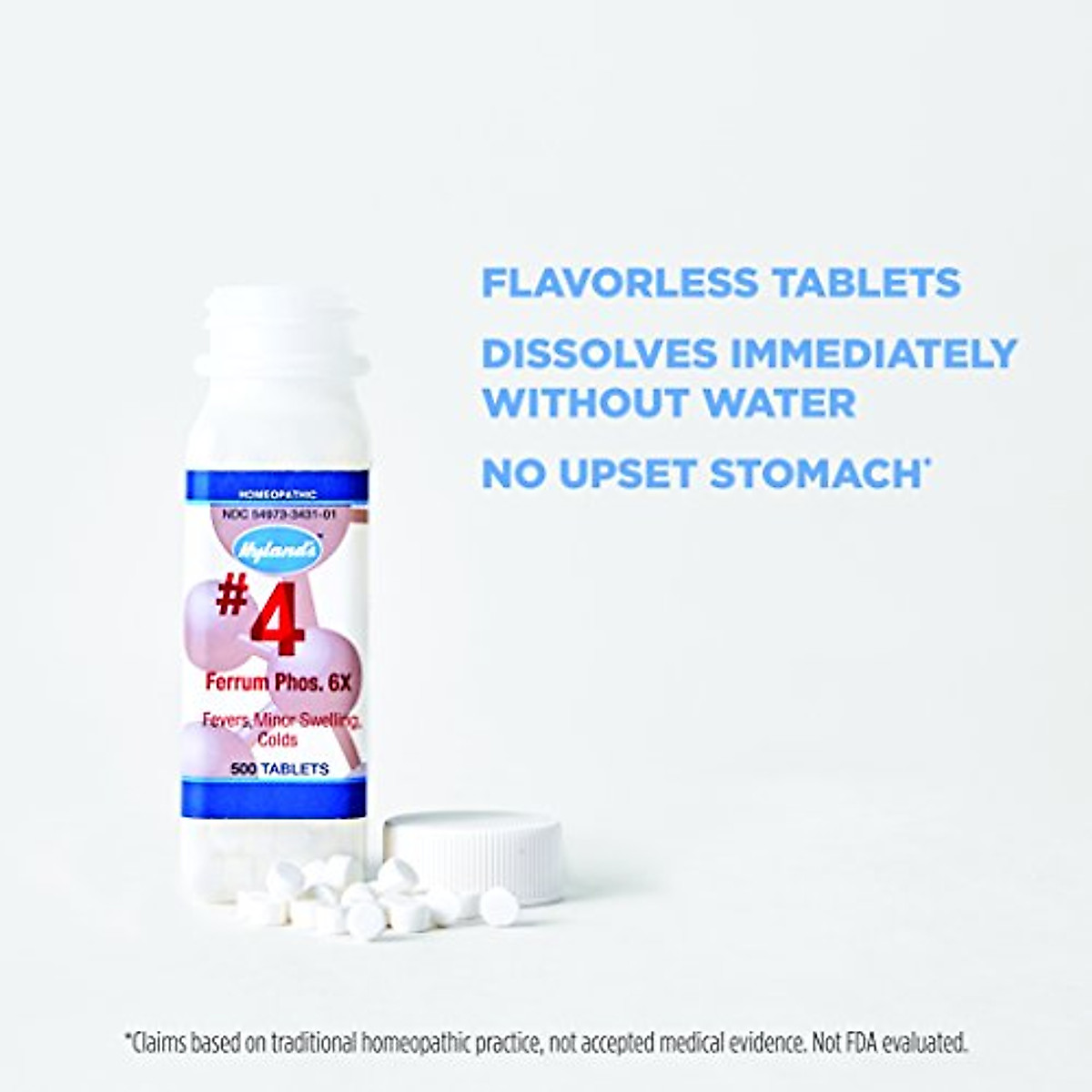 Hyland's Decongestant and Sinus Relief, Inflammation Supplement, Natural Relief of Cold and Fever Symptoms, Hyland's #4 Cell Salt Ferrum Phos 6X Tablets, 500 Count