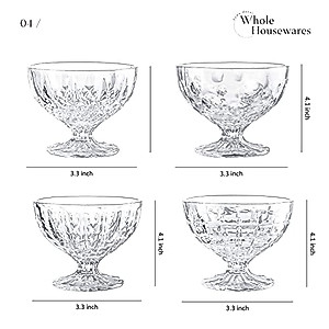 WHOLE HOUSEWARES | Glass Dessert Bowls | Set of 4 Unique Mini Trifle Footed Cups | 8 Ounce Clear Glass | Salad/Ice Cream Sundae Cups