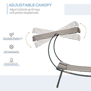 Outsunny Patio Double Chaise Lounge Chair, Outdoor Wheeled Hammock Daybed with Adjustable Canopy and Pillow for Sun Room, Garden, or Poolside, Brown