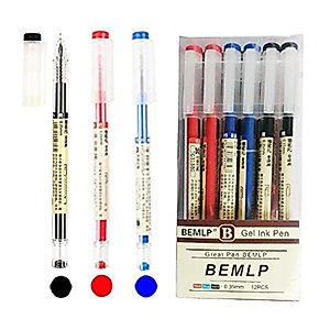 Gel Ink Pen Extra fine point pens Ballpoint pen Liquid Ink Rollerball Pens 0.35mm Premium Quick Drying Pen for Japanese Office School Stationery Supply 12 Packs (4 Black 4 Blue 4 Red)