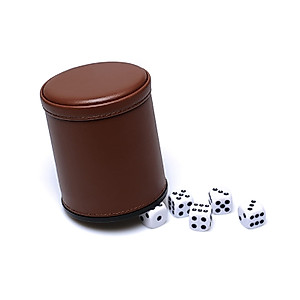 5 Pack PU Leather Dice Cups Felt Lining Quiet Shaker with 30 Dot Dice for Bar Party Yahtzee Farkle Dice Games
