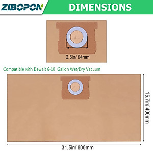 5 Pack DXVA19-4101 Replacement Filter Bags for DEWALT 6-10 Gallon Wet/Dry Vacuum Models DXV06P, DXV09P, DXV10P, DXV10S