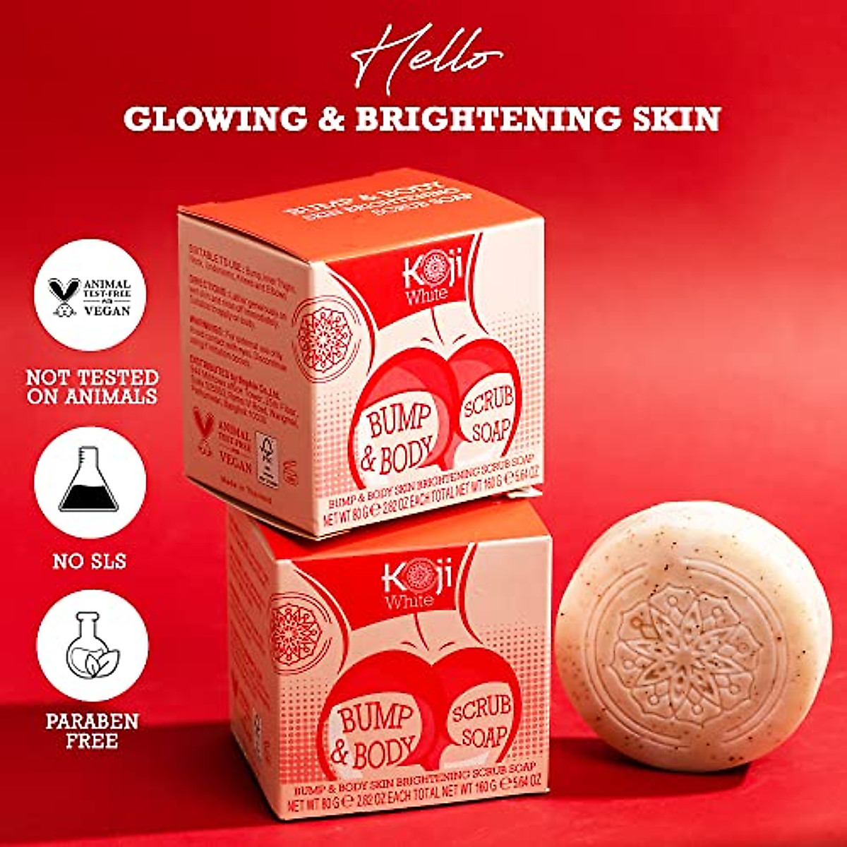 Koji White Kojic Acid Bump Eraser Body Scrub Soap for Exfoliation Butt, Elbow, Underarm with Glutathione, Coenzyme Q10, Skin Brightening for Fade Dark Spots, Fine Lines and Wrinkles, 2.82 oz (2 Bars)