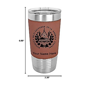 LaserGram 20oz Vacuum Insulated Tumbler Mug, Flag of El Salvador, Personalized Engraving Included (Faux Leather, Dark Brown)