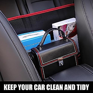 NGHEY 1 PC Car Pocket Barrier Protection, Large Capacity Storage Pouch, Car Net Pocket Handbag Holder, Barrier of Backseat Pet Kids, for Purse, Phone, Documents, Key (Red #2 Pockets)