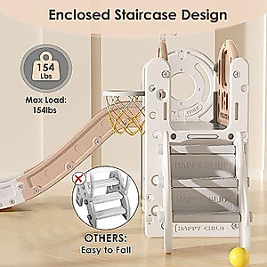 BIERUM 9 in 1 Toddler Slide, Kid Slide for Toddlers Age 1-3 with Ring Toss, Basketball Hoop, and Telescope, Indoor Outdoor Slide Toddler Playset Toddler Playground