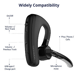 Langsdom Bluetooth Headsets Qualcomm V5.0 12 Hrs HD Talktime Wireless Earpiece CVC8.0 Noise Cancelling with Mute for Driving,Business,Office