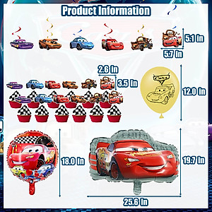 Cars Birthday Party Supplies Include Banner, Hanging Swirls, Balloons, Table Cover, Cake Topper for Cars Party Decorations