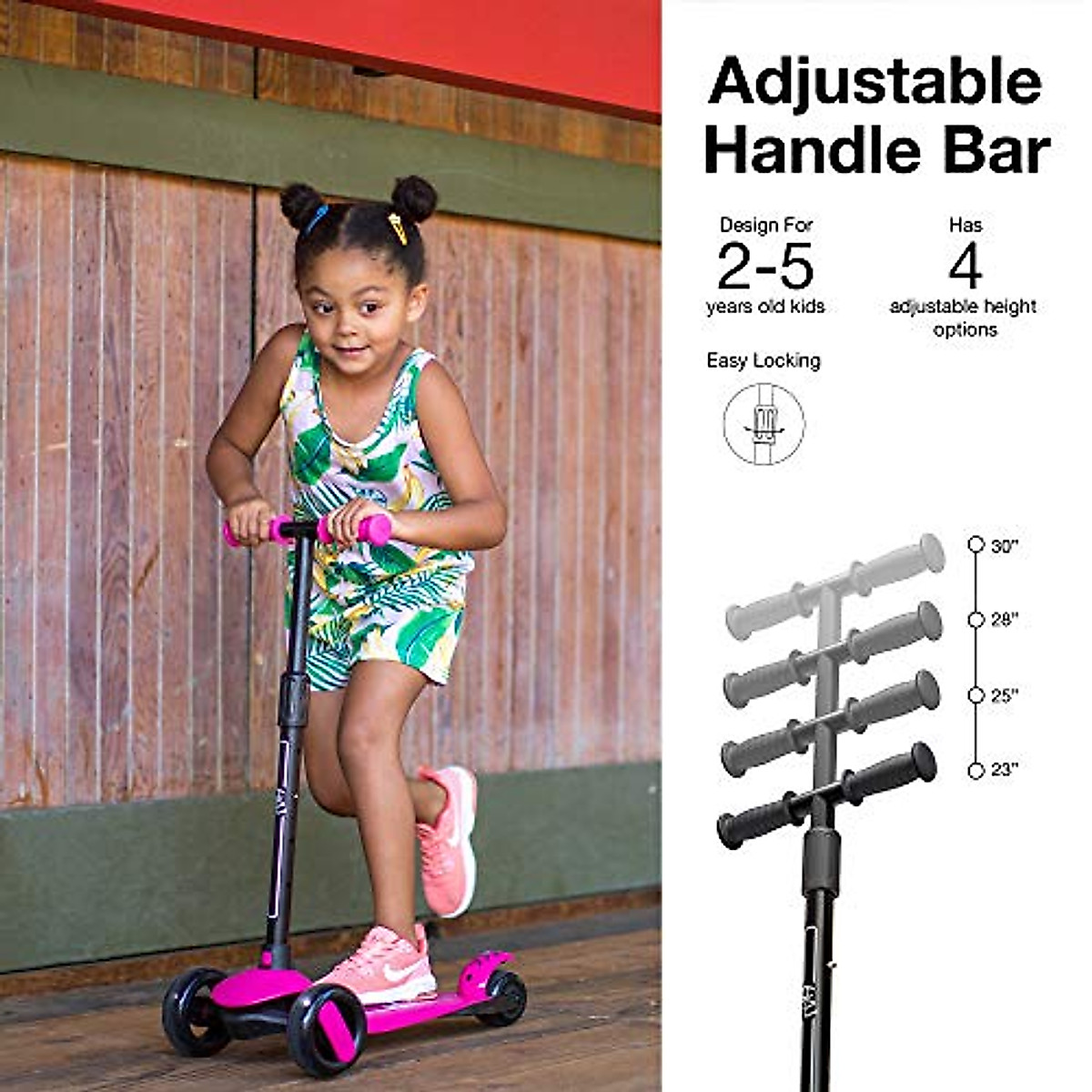 6KU Scooter for Kids Ages 3-5 with Flash Wheels, Kids Scooter 4 Adjustable Height, Toddler Scooter Extra-Wide PU LED Wheels, 3 Wheel Scooter for Kids for Girls & Boys Learn to Steer(Black)