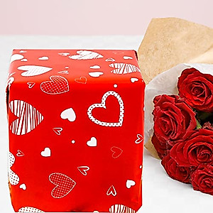 WorldBazaar Valentines Wrapping Paper Roll with Cut Lines Valentine Heart Love Design Gift Wrapping Paper for Valentine’s Day Birthday Holiday 3 Pack Red Pink