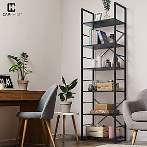CAPHAUS 6 Tier Bookshelf, 24 Inch Width Free Standing Shelf, Bookcase Shelf Storage Organizer, Industrial Book Shelves for Home Office, Living Room, Kitchen, Black Shelves & Metal Frame