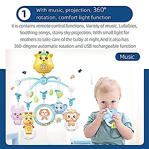 Caterbee Baby Crib Mobile Toy with Lights and Music, Projection, Remote, Pack and Play (Blue-Rechargeable Mode)