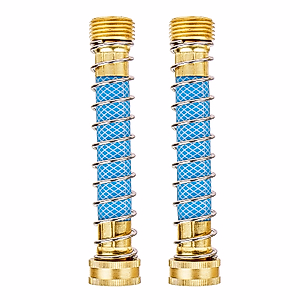 Fevone Garden Hose Extension 5.7" Hose Extender, Fits Hoses/Pipes of All Replacement/Replaceable Parts, Short Hose Connectors with Coil Spring, Solid Brass Fittings, No Leak, 2 Pack