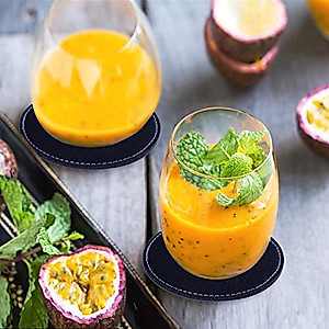 Coasters for Drinks, WAYIFON 8 PCS Premium PU Leather Coaster with Holder, 3.8 in Waterproof, Heat Resistant Drink Coaster-Protect Table from Stains, Water Rings and Damage, Housewarming Gift-Black