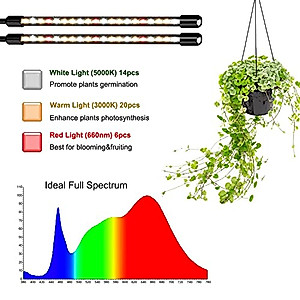JINHONGTO Plant Light for Indoor Plants, 3000k/5000k/660nm Full Spectrum Clip On Grow Light, 3 Light Modes & 10 Dimming Levels with Timer Function, Plant Growing Lamp