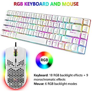 60% Mechanical Gaming Keyboard and Mouse Combo RGB Backlight Ultra-Compact Ergonomic Anti-ghosting 68 Keys 6400DPI Silent Honeycomb Mice Type-C Wired for Computer Mac Gamer