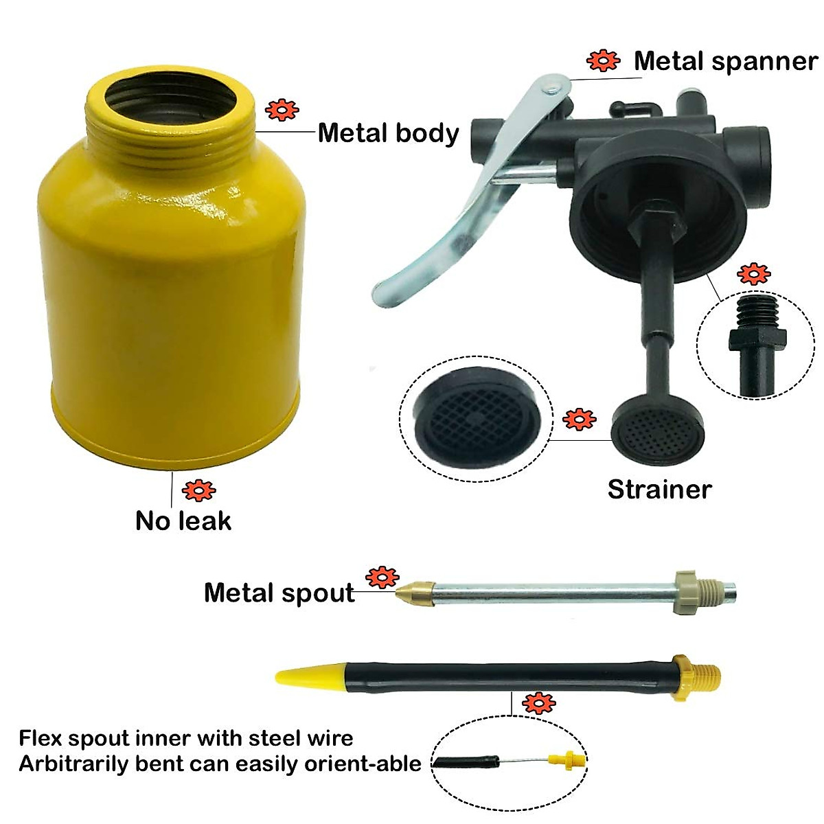 Junchi [2-Pack] Metal Yellow Pump Oil CAN with 3 Spouts
