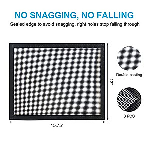 WOHLOPL Grill Mesh Mat, Non Stick BBQ Mesh Grilling Mats for Outdoor Grilling, Pellet Smoker, Gas, Charcoal Grill, Heavy Duty, Reusable, Easy to Clean, 16 x 12 Inch,Set of 3
