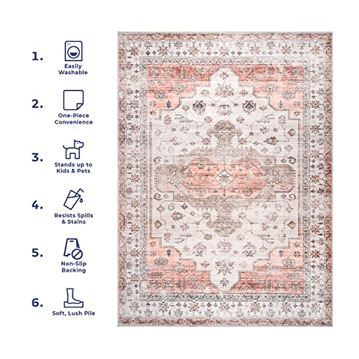 nuLOOM Banks Vintage Machine Washable Area Rug, 5' x 8', Beige