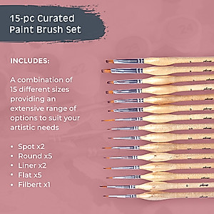 Pink Picasso Kits Curated Paint Brush Set | Paint by Numbers for Adults and Kids Art Canvas Professional Acrylic Painting Brush Kit | Includes (15 PCS) Different Sizes Detail Paint Brushes with Case