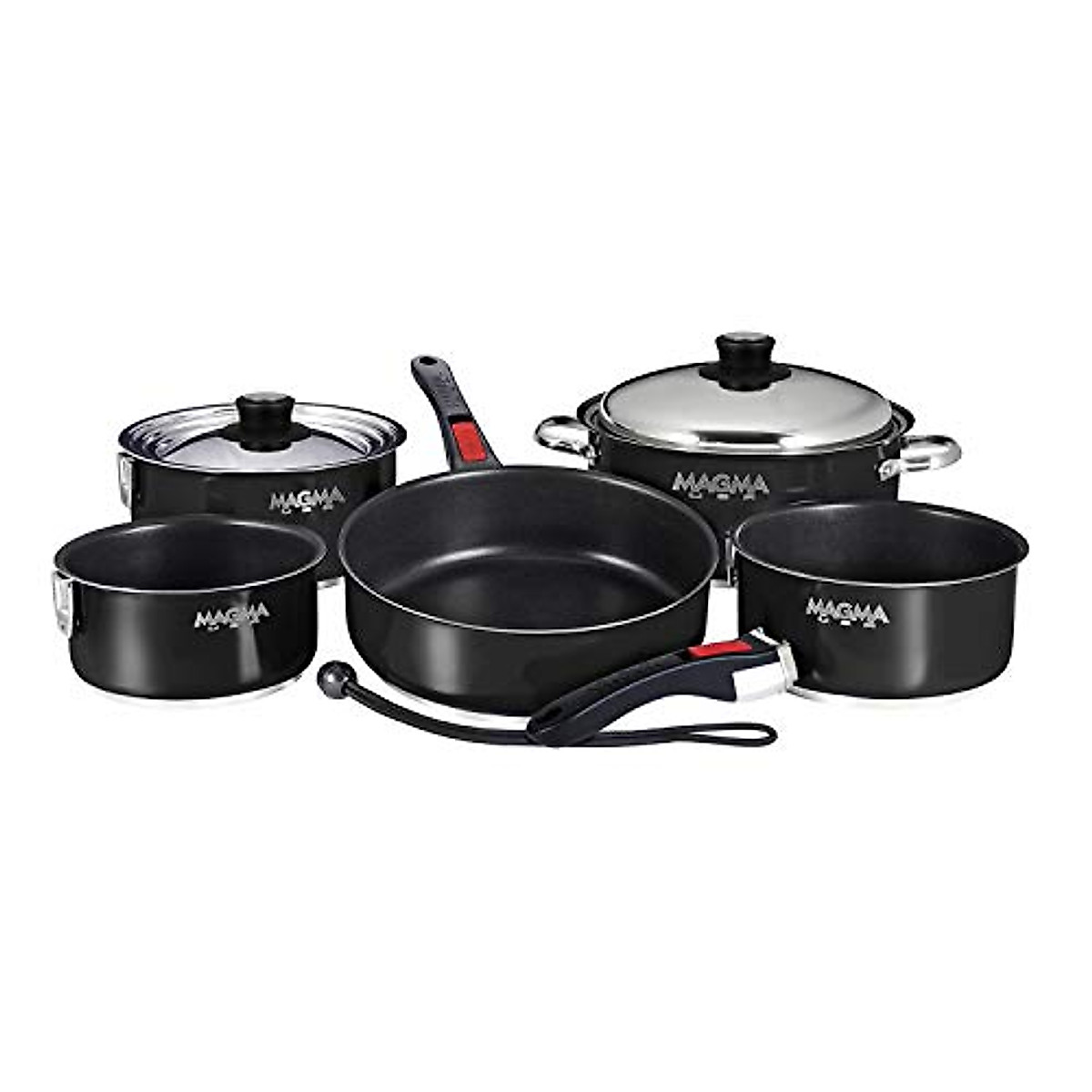 Magma Products, A10-366-JB-2-IN, Gourmet Nesting 10-Piece Jet Black Stainless Steel Induction Cookware Set with Ceramica Non-Stick