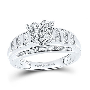 Sterling Silver Round Diamond Heart Bridal Wedding Engagement Ring 1/2 Cttw