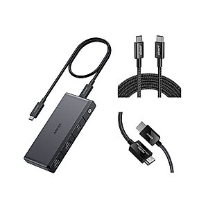 Anker USB C Hub, 556 USB-C Hub (USB4, 8-in-1) with 1.6ft USB4 Cable, 8K HDMI and DisplayPort & 8K@60Hz HDMI Cable, Ultra High Speed 4K@120Hz 48Gbps 6.6 ft & New Nylon USB C to USB C Cable 100W 10ft