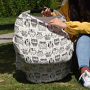 Breastfeeding Nursing Cover Multi Use for Baby Car Seat Cute Owl Collection Stretchy Breathable Shawl for Stroller High Chair Shopping Cart Canopy